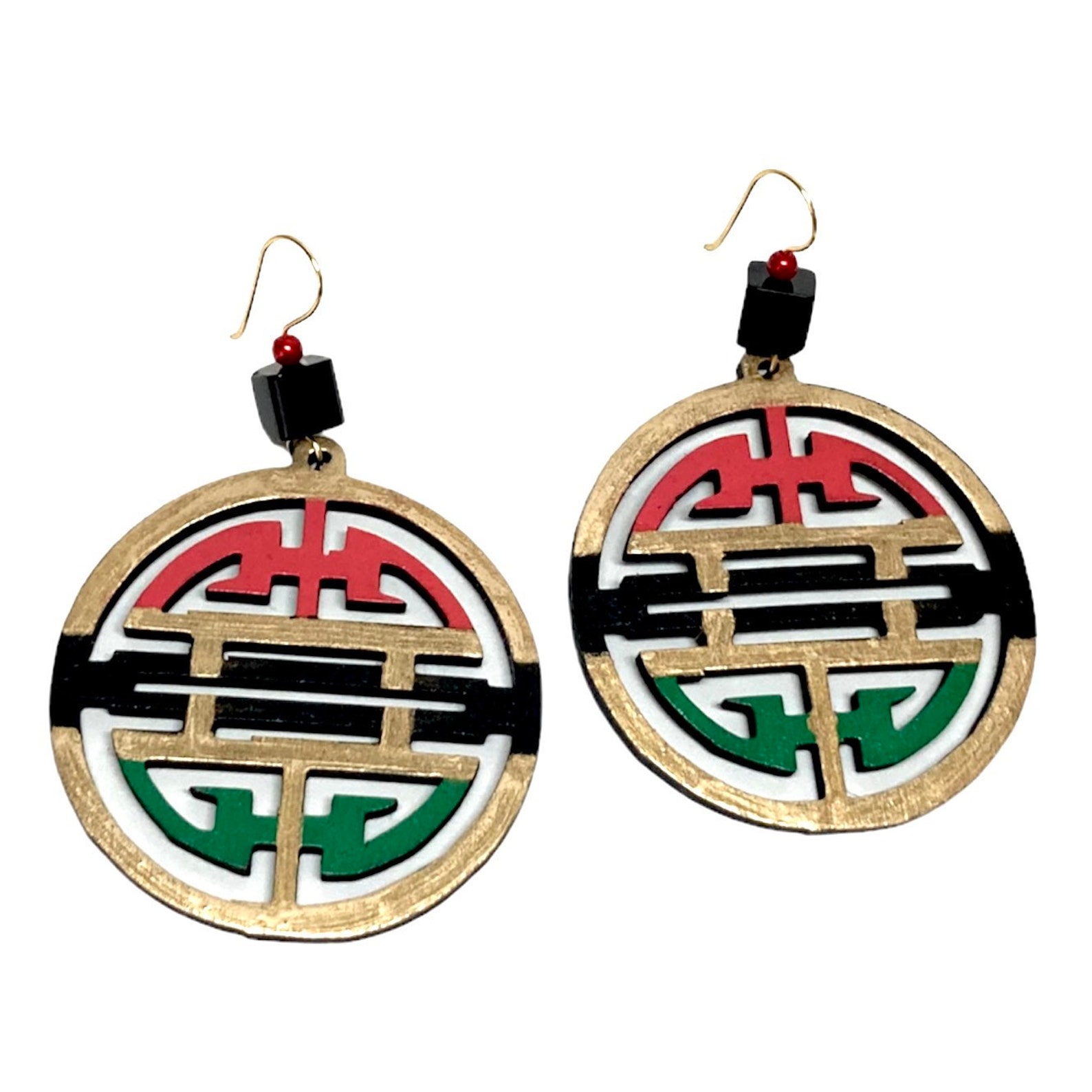 Bakari - Hand-painted Wood Chinese Pattern Earrings With an RBG & Gold ...