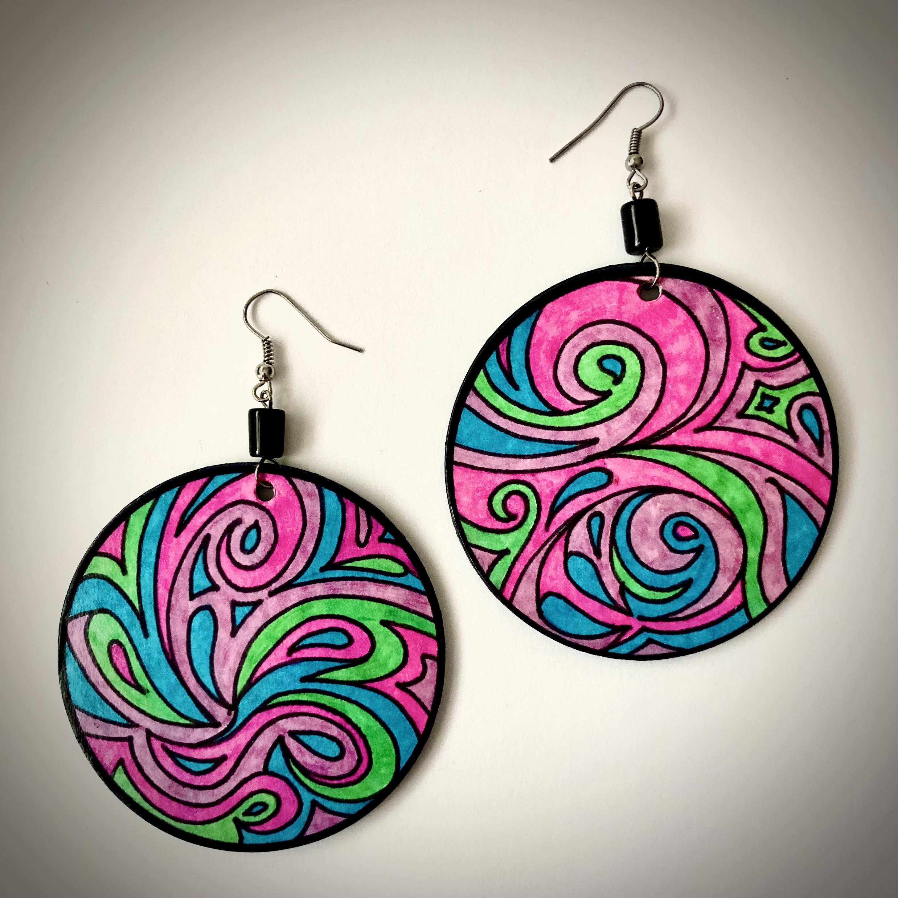 Sharpie Art Hand Drawn Papercraft Earrings - Etsy