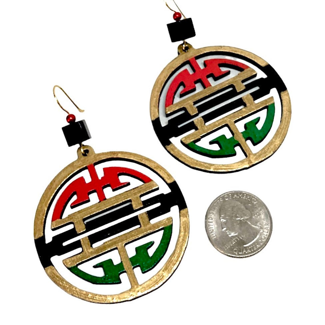 Bakari - Hand-painted Wood Chinese Pattern Earrings With an RBG & Gold ...