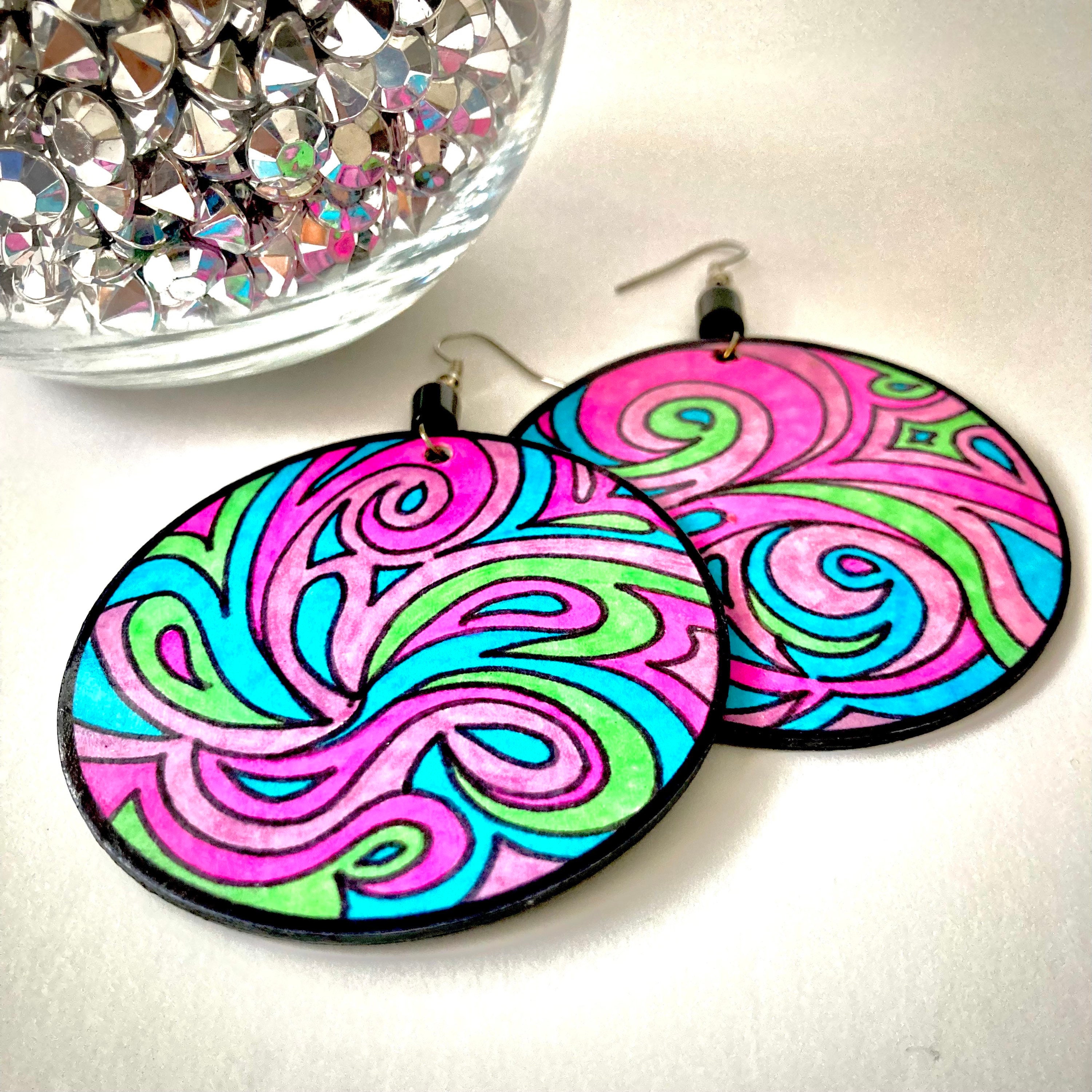 Sharpie Art Hand Drawn Papercraft Earrings - Etsy