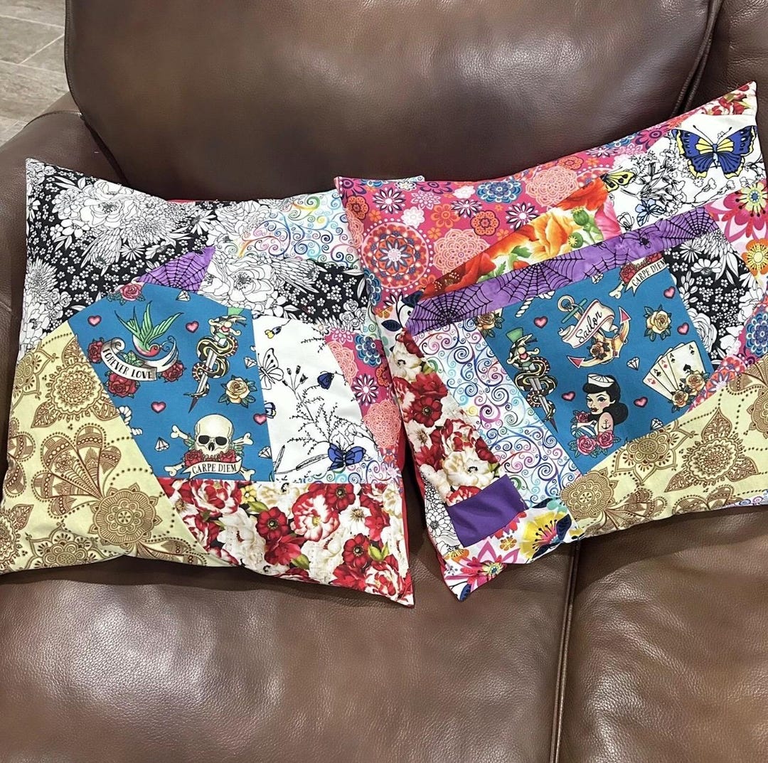 Set of 2 Tattoo Artist/henna/body Art-crazy Quilt Pillow Covers Sham 18 ...