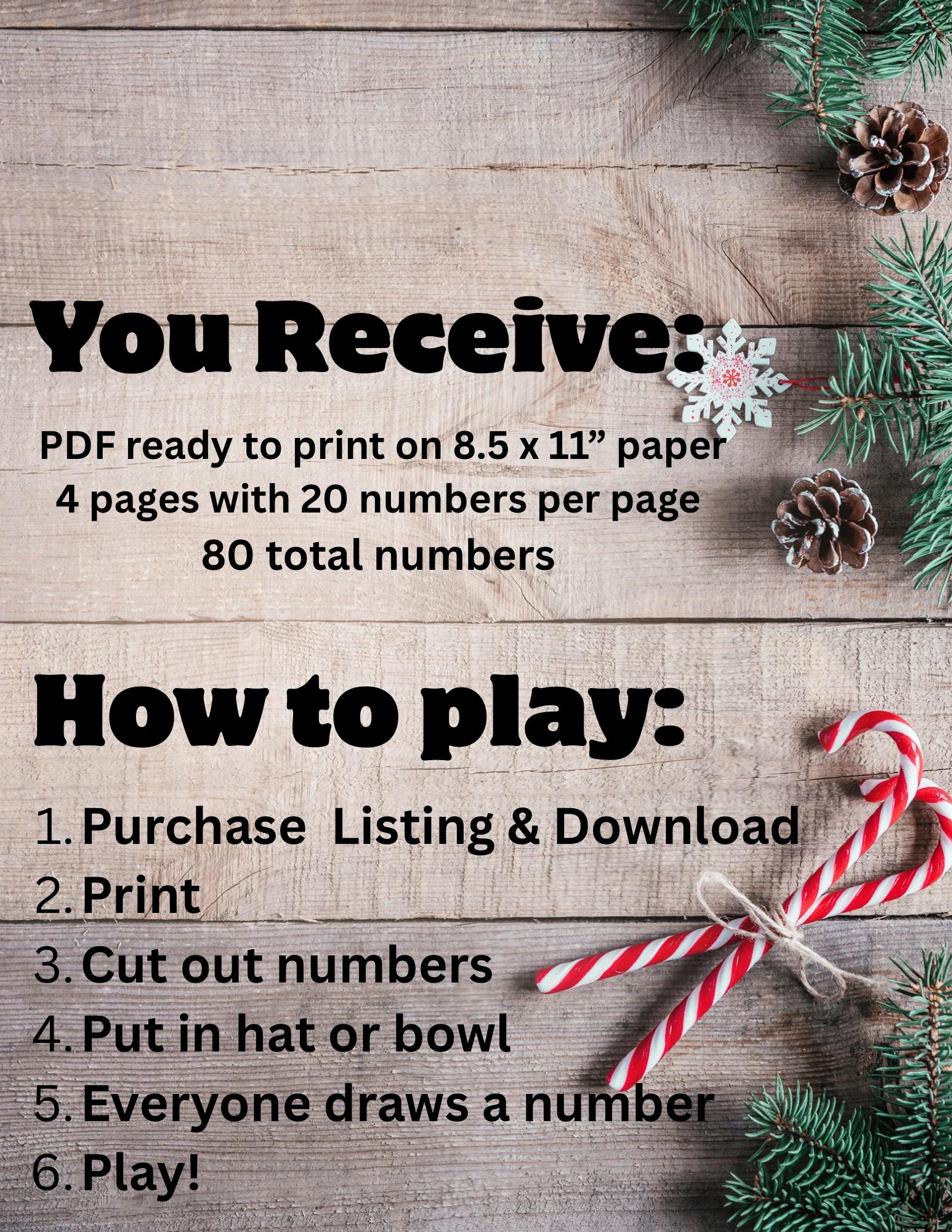 White Elephant Gift Exchange Game Printable Numbers Reindeer - Etsy