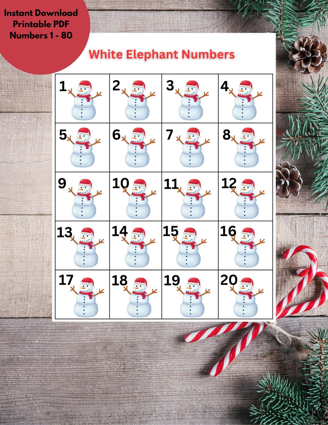 White Elephant Gift Exchange Game Printable Numbers Snowman - Etsy