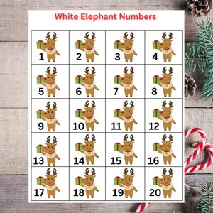 White Elephant Gift Exchange Game Printable Numbers Reindeer - Etsy
