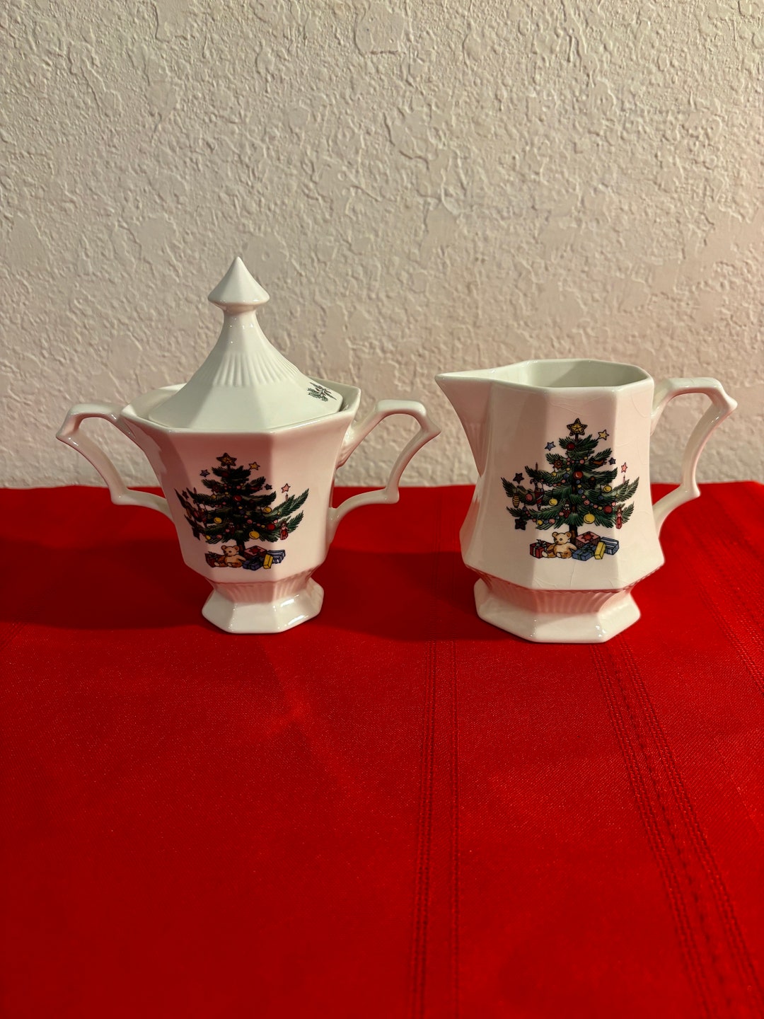 Vintage Nikko Christmastime Tree Design Creamer and Sugar Bowl Japan ...