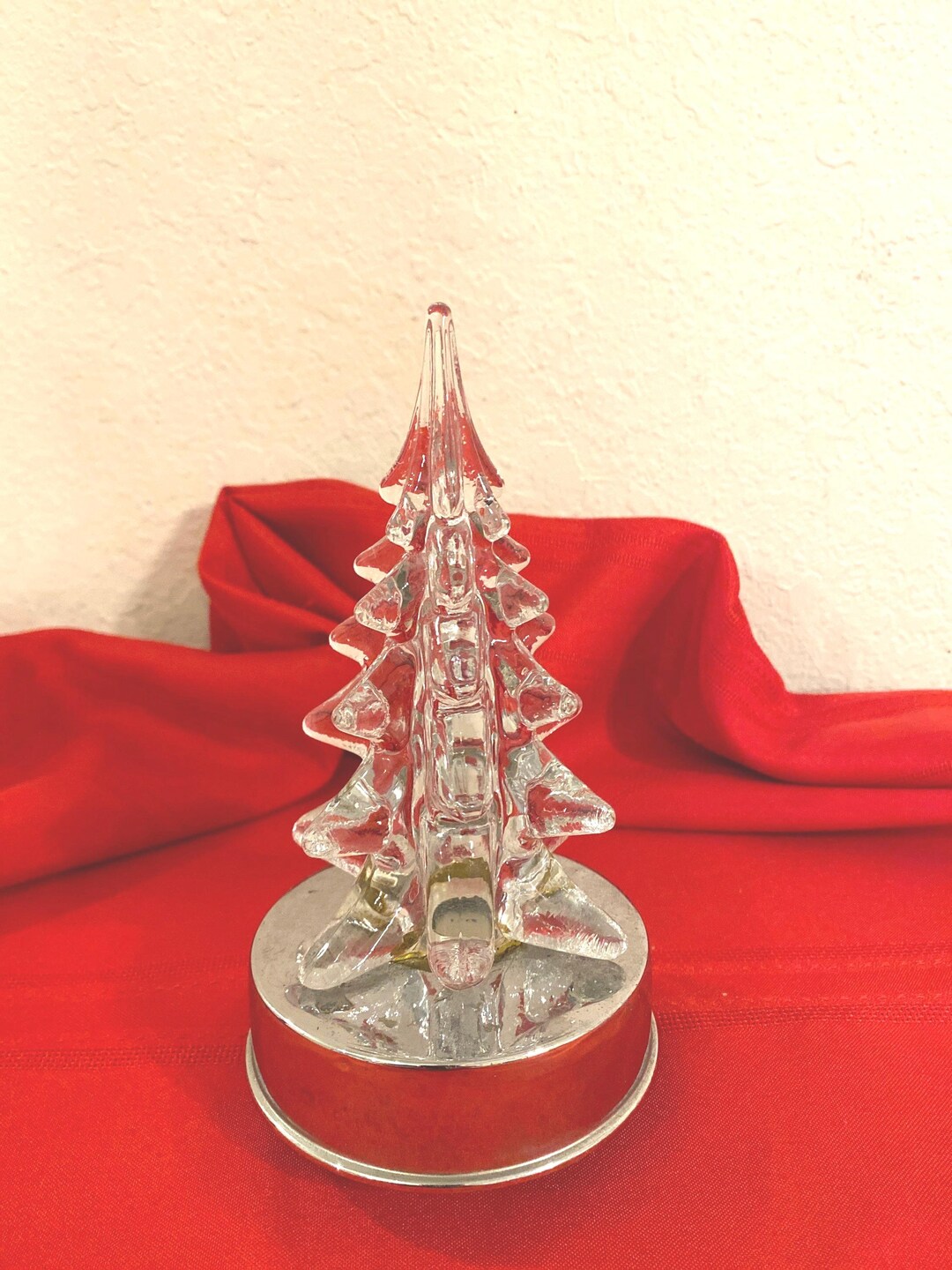 Musical Rotating Clear Glass Christmas Tree 7.5” With Base Vintage Art ...
