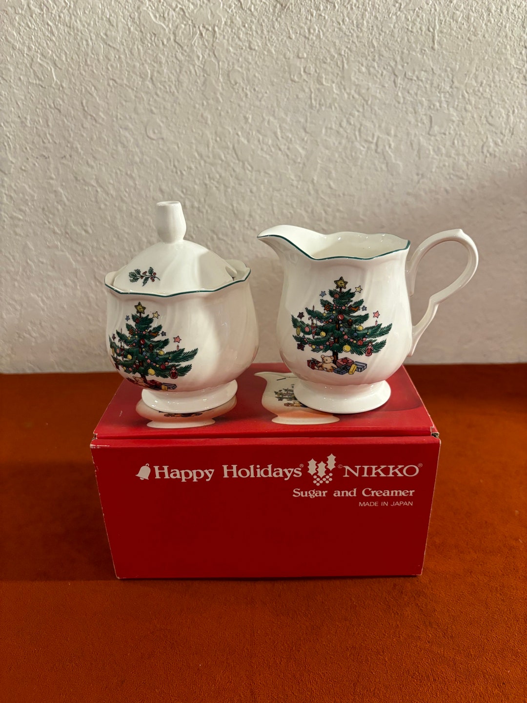 Nikko Happy Holidays Christmas Tree Sugar and Creamer Original Box Read ...