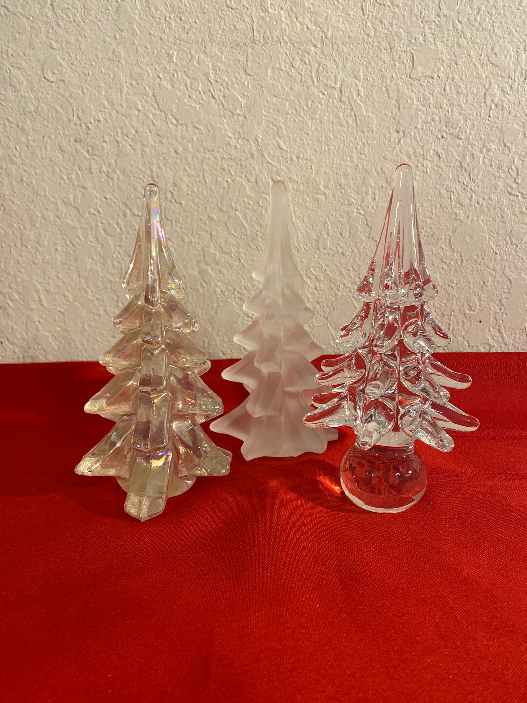 Trio Vintage Glass Christmas Trees Frosted Iridescent and Clear 6.25 6. ...