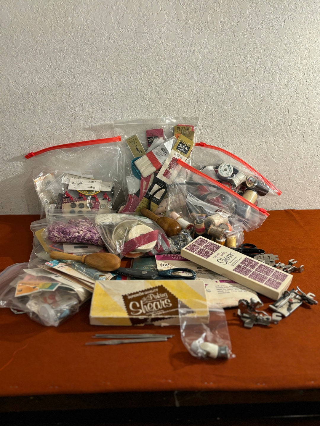 Destash Vintage Sewing Box Notions Trims Scissors Needles Buttons ...