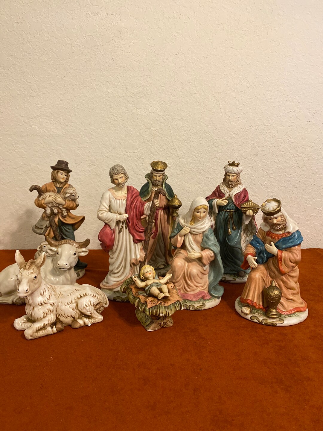 Porcelain Nativity Hand Painted Large Size Nine Figures Holiday ...