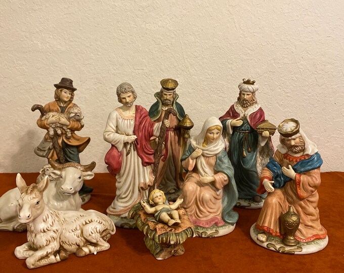 Porcelain Nativity Hand Painted Large Size Nine Figures Holiday ...