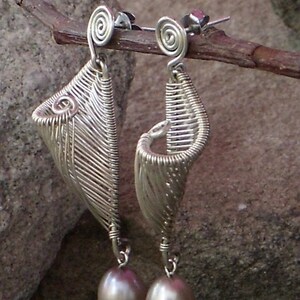 Wirewrap Earrings, Silver Earrings, Wirework Earrings, Pearl Earrings ...