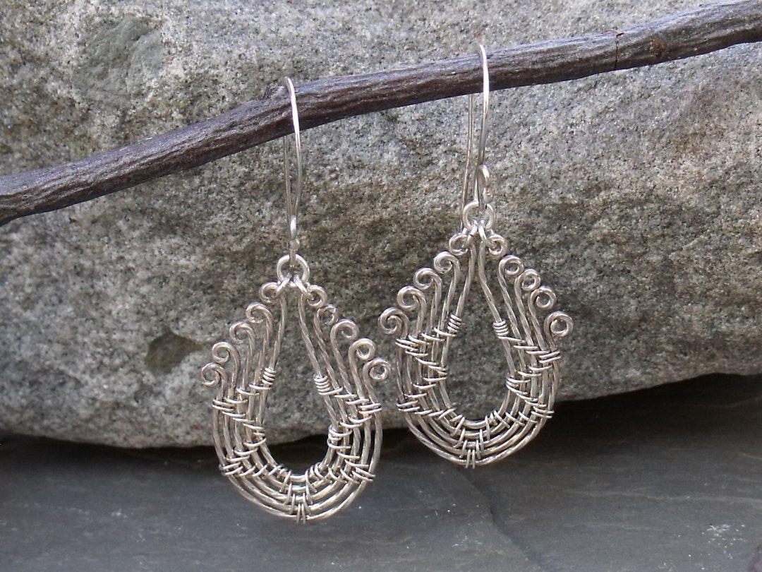 Woven Earrings, Wirework Earrings, Silver Earrings, Wirewrap Earrings ...