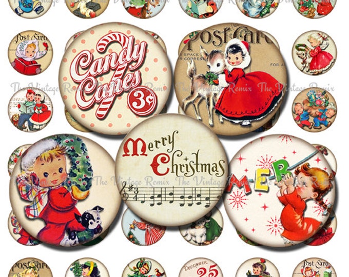 Printable Christmas 1 Inch Round Circles, Digital Collage Sheet ...
