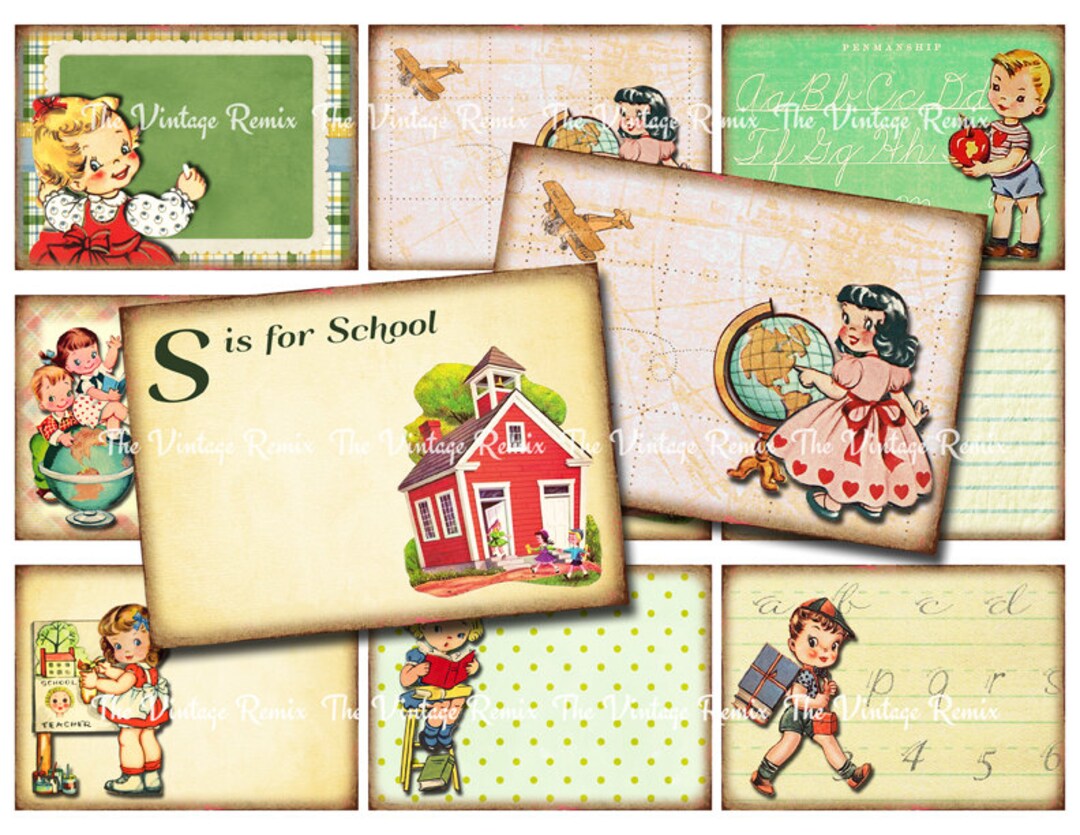 Back to School Printable Labels, Instant Download, Retro Kids Digital ...