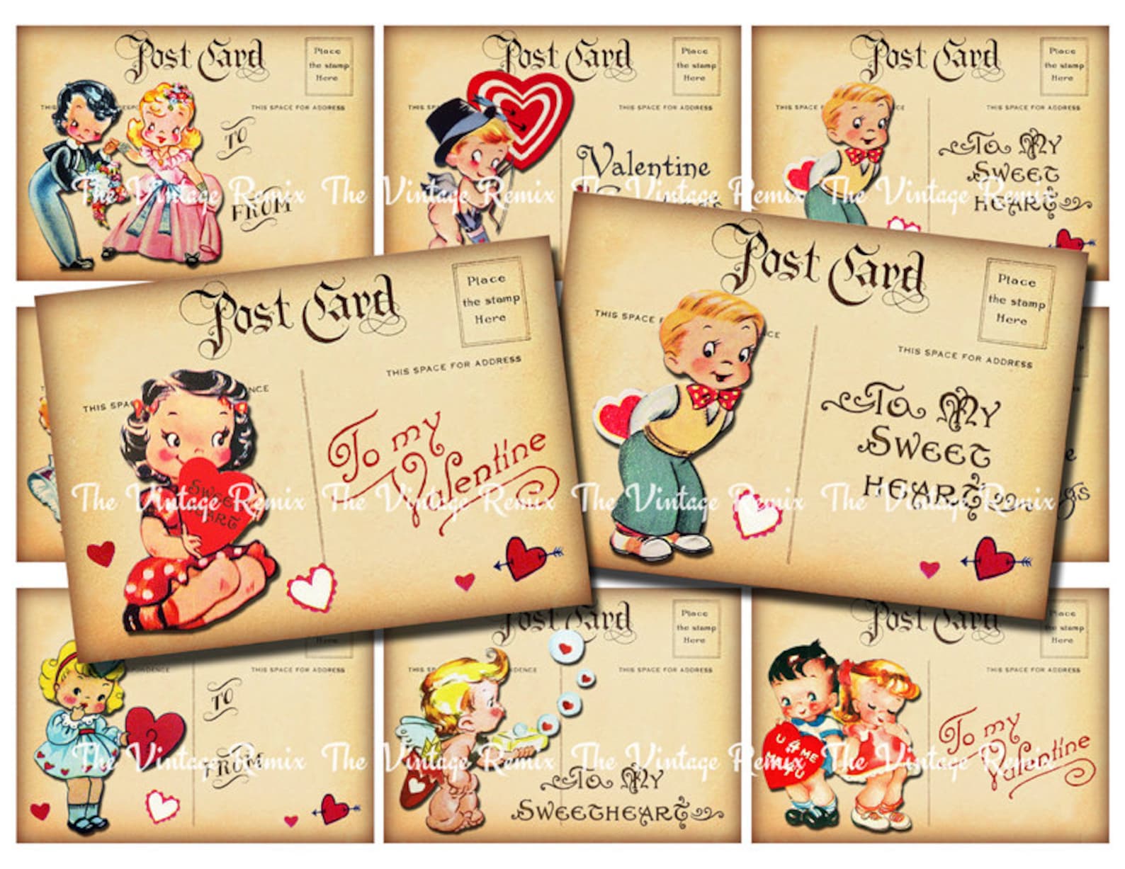 Instant Download Printable Valentine Post Cards Digital | Etsy