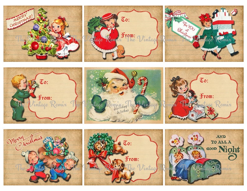 INSTANT DOWNLOAD, Printable DIY Christmas Gift Tags, Digital Collage ...