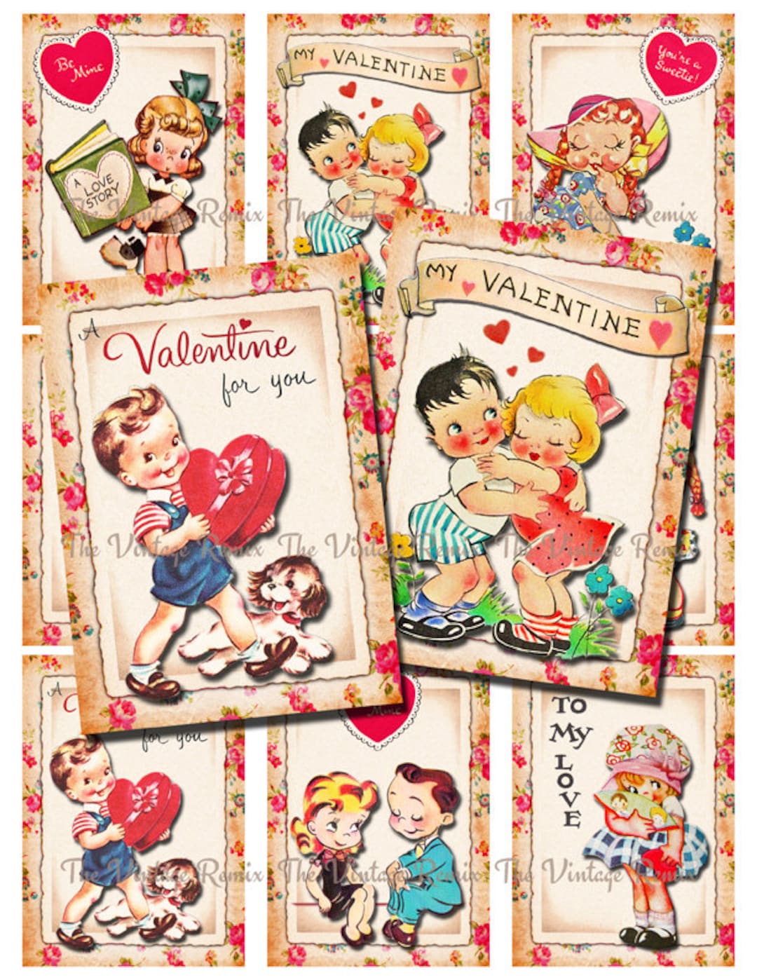 Printable Valentine Cards, Tags. Instant Download. Retro-vintage ...