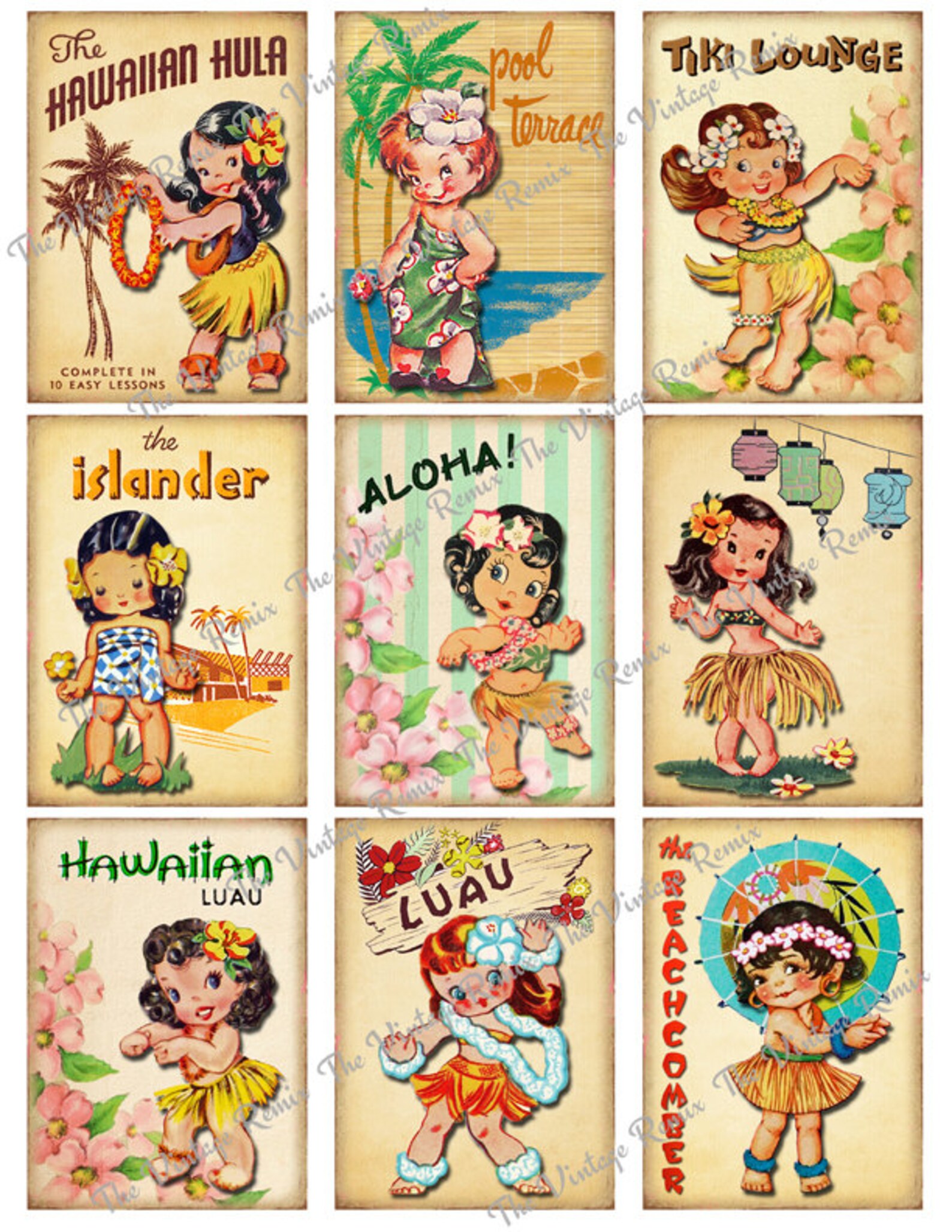 INSTANT DOWNLOAD Vintage Hula Girls Digital Collage Sheet - Etsy