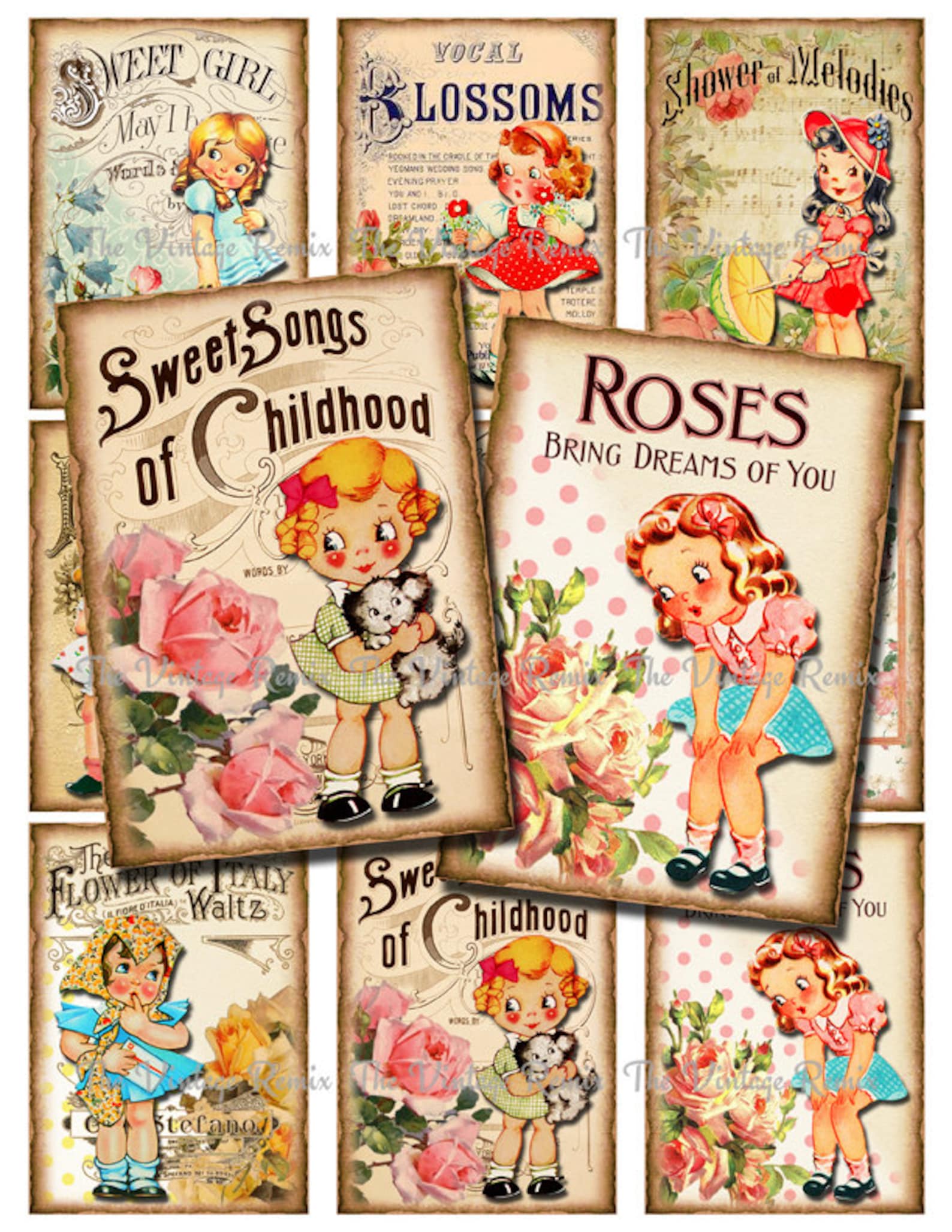 Digital Collage Sheet Printable Vintage Sheet Music Girls - Etsy