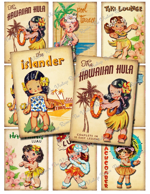 INSTANT DOWNLOAD Vintage Hula Girls Digital Collage Sheet | Etsy