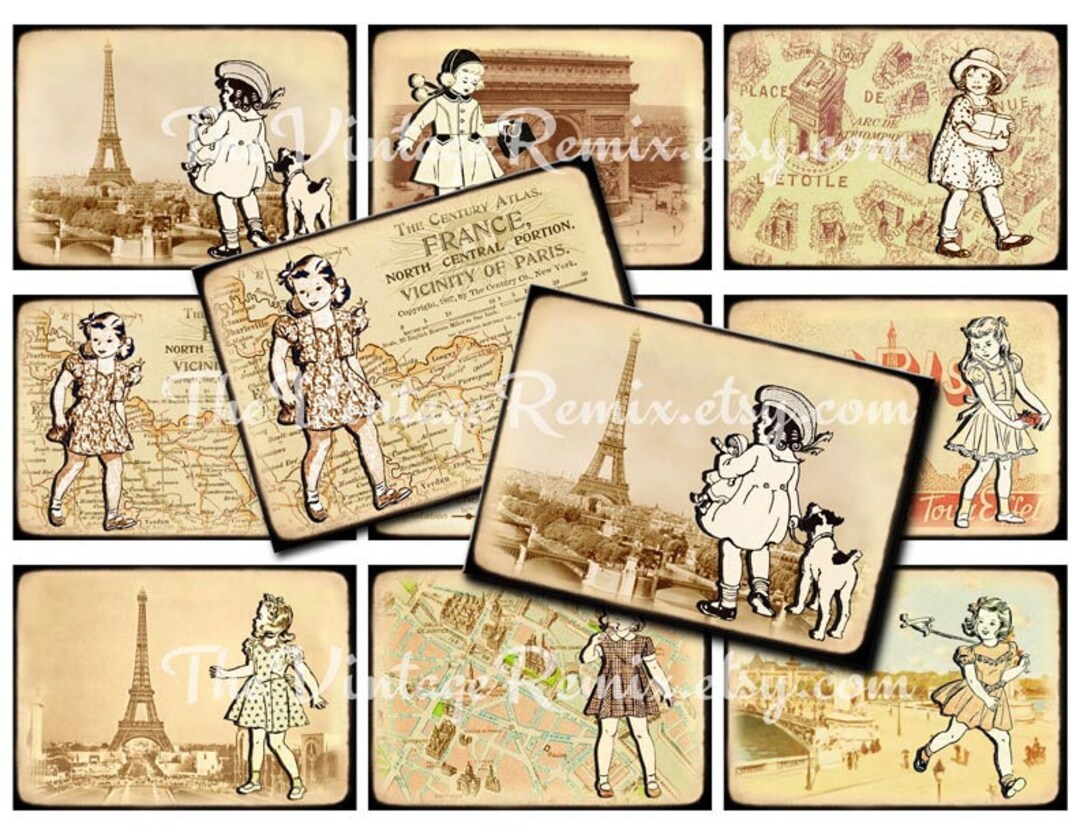 INSTANT DOWNLOAD, Digital Collage Sheet, ATC Paris Vintage Girls ...
