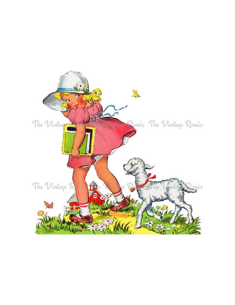 INSTANT DOWNLOAD, Digital Vintage Illustration, Mary Had a Little Lamb ...