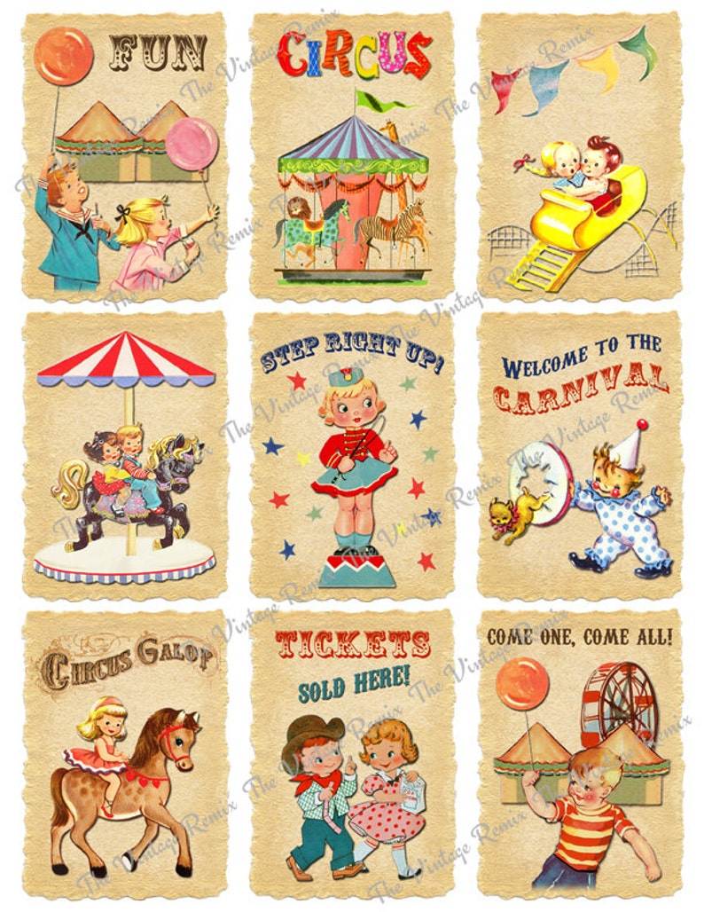 INSTANT DOWNLOAD, Printable Circus Carnival Tags, Digital Collage Sheet ...