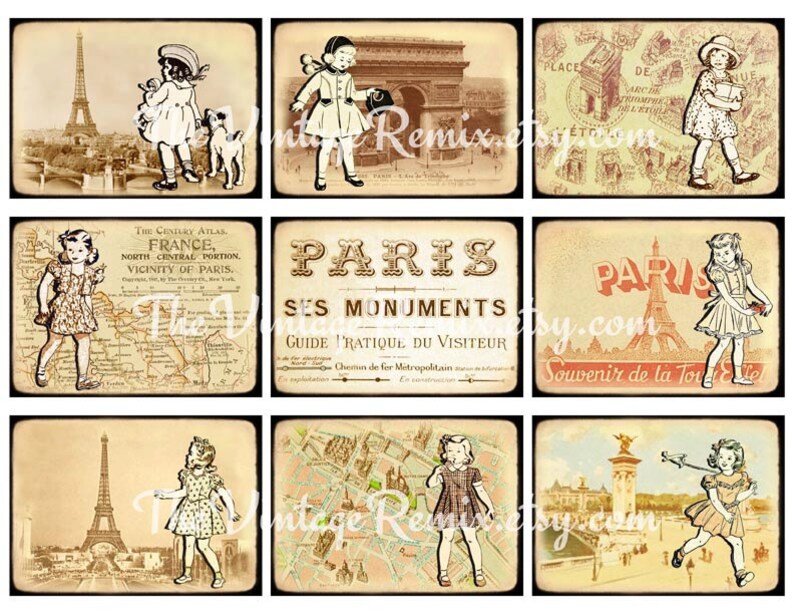 INSTANT DOWNLOAD, Digital Collage Sheet, ATC Paris Vintage Girls ...