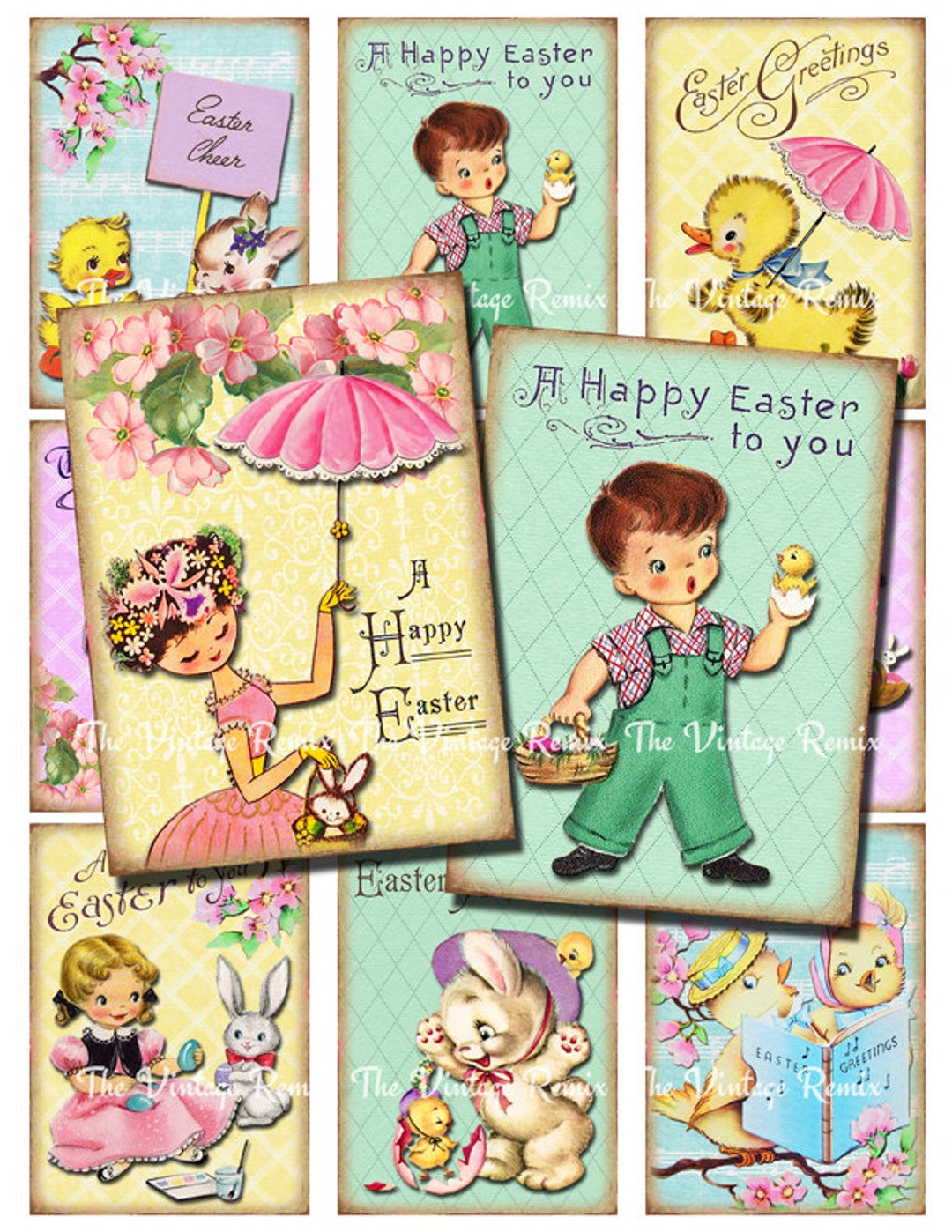 Printable Easter Tags, INSTANT DOWNLOAD, Digital Collage Sheet, Vintage ...
