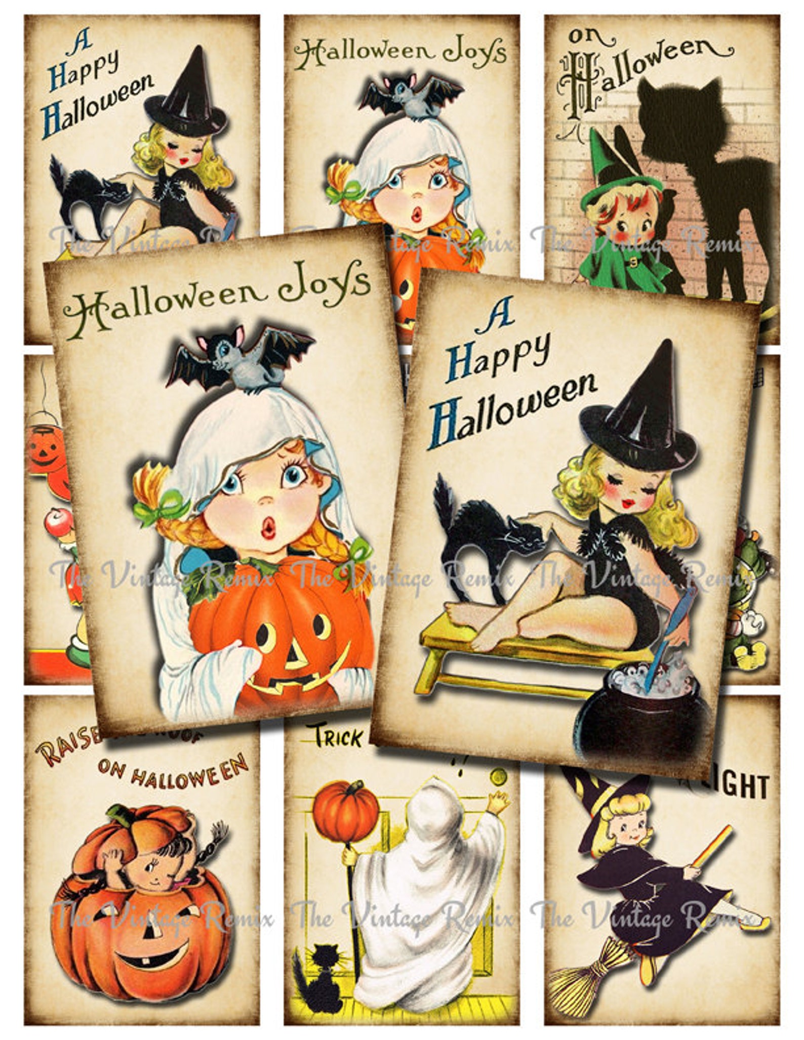 Digital Collage Sheet, Retro Halloween, Instant Download, Altered Art ...