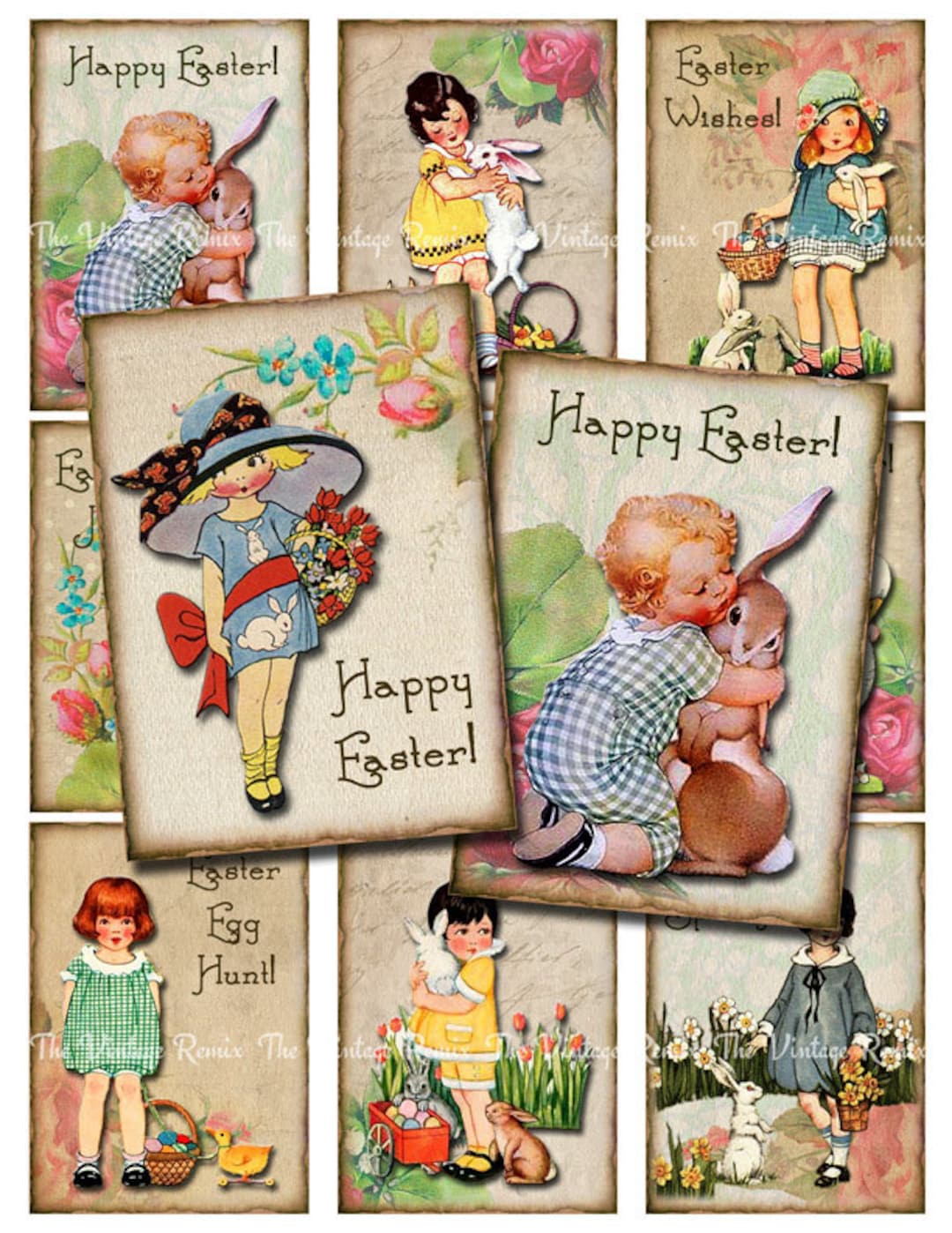 INSTANT DOWNLOAD, Vintage Easter Girls, Digital Collage Sheet ...