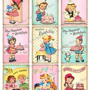 Retro Birthday Printables for Kids, INSTANT DOWNLOAD, Digital Collage ...