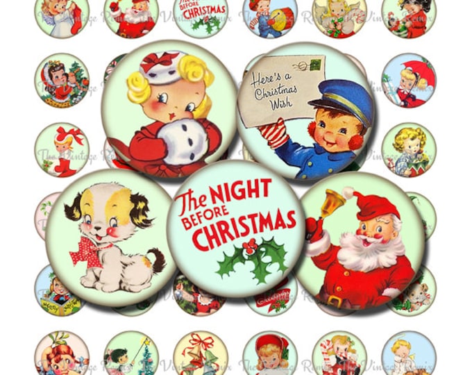 Merry Christmas - Digital Collage Sheet - 1 Inch Round Circles ...