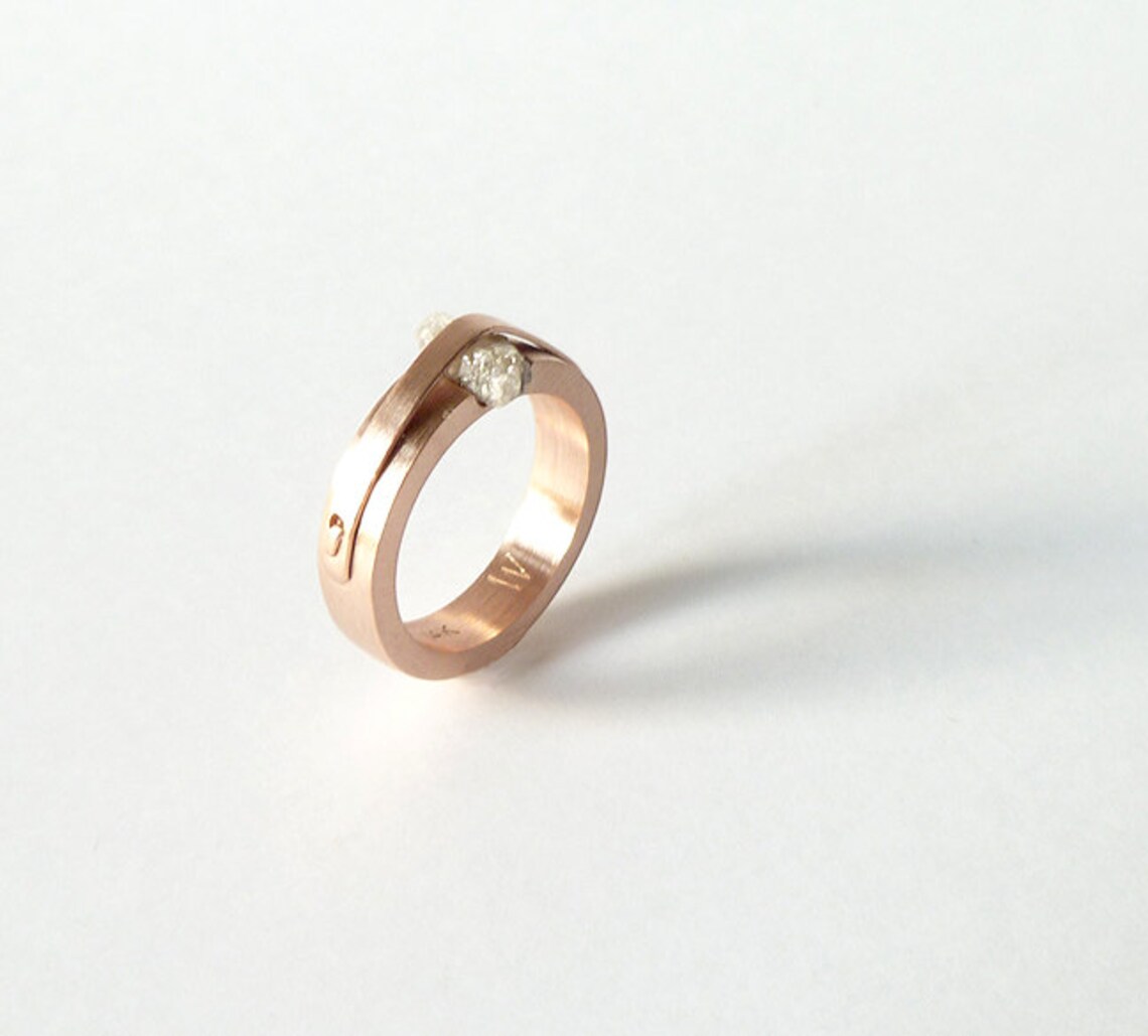 14k Gold and Rough Diamond Ring, "less is More" - Etsy