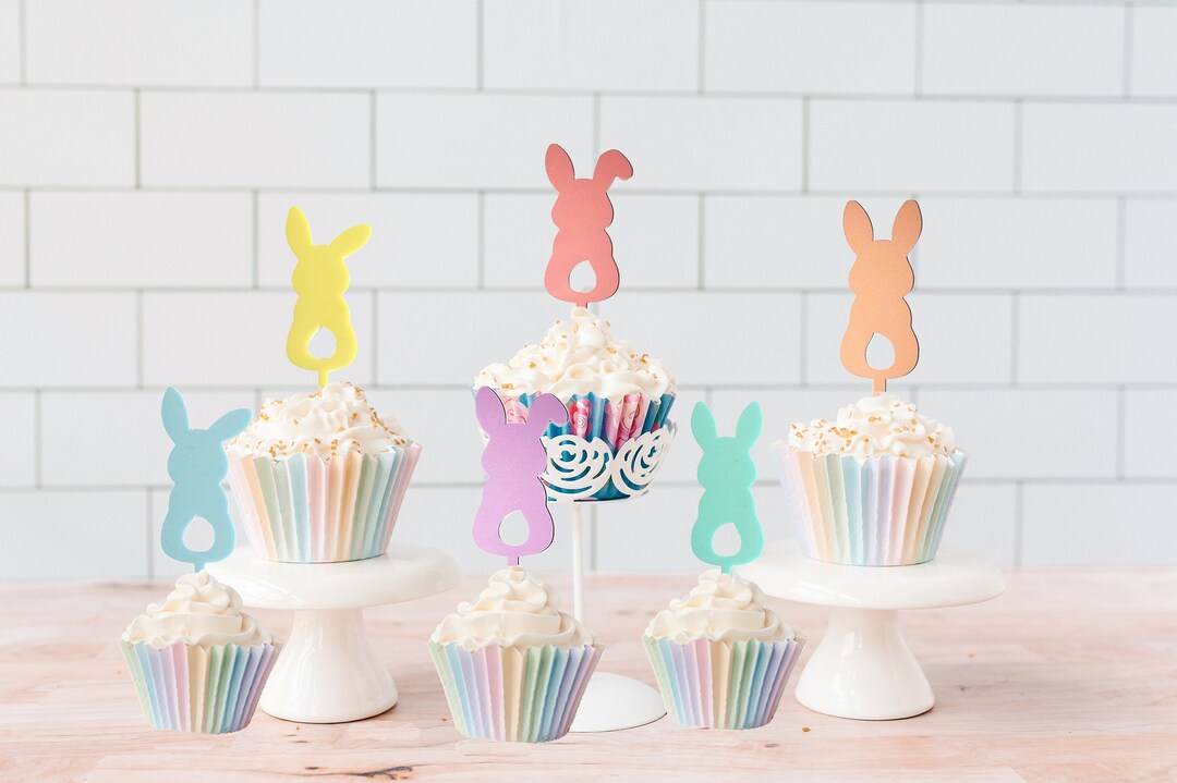 Easter Bunny Cupcake Toppers – Reusable Acrylic, Pack of 12, Assorted ...