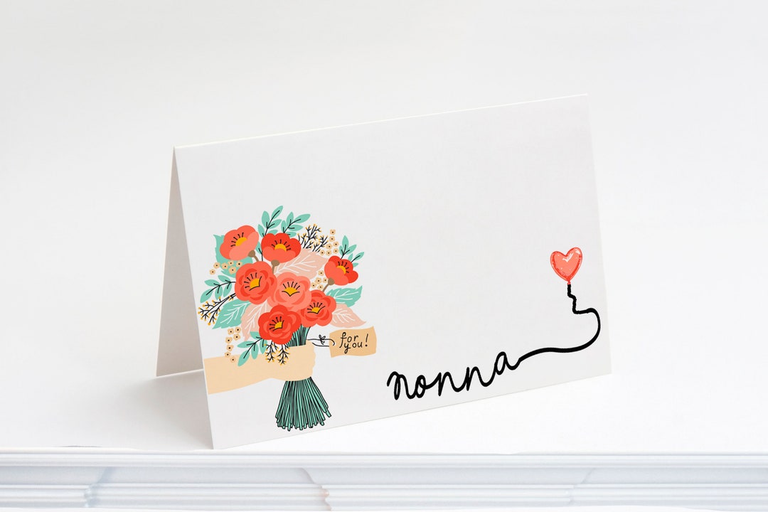 Floral Heart Balloon Greeting Card for Nonna, Gigi, Mum or Nan and ...