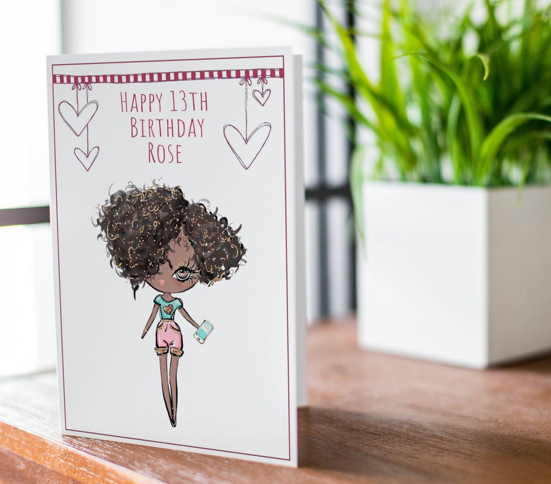 Personalized Birthday Card: Afro Hair Girl, Custom Teen Name & Age - Etsy
