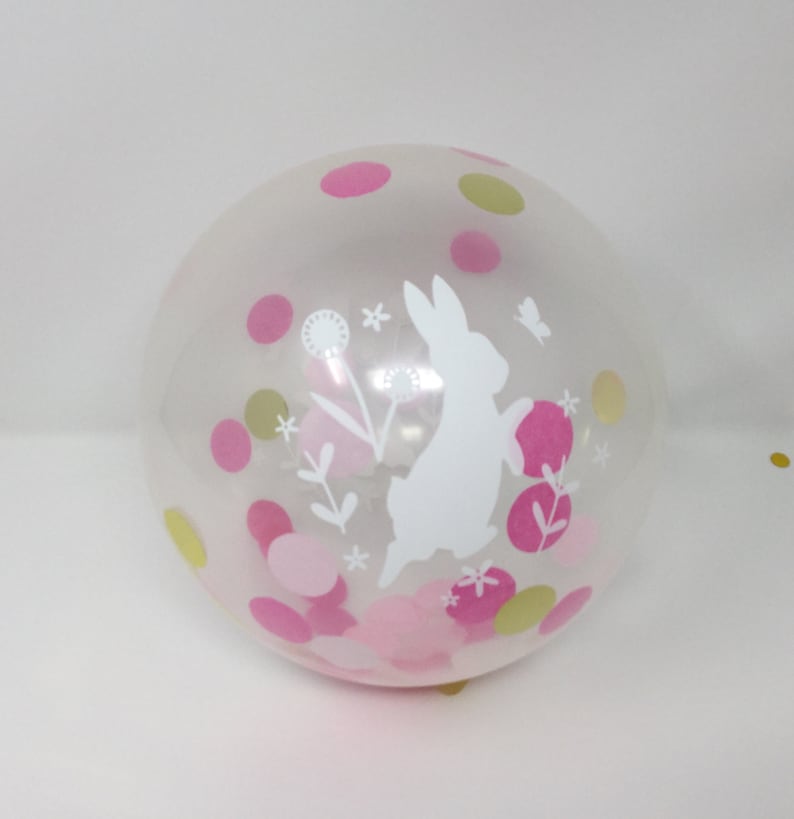 Pink Rabbit Party Balloon Clear Confetti Balloon Pink and - Etsy UK