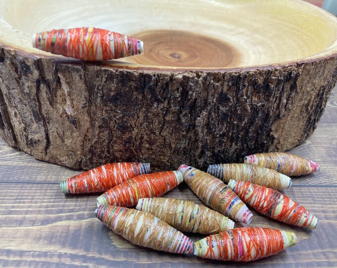 Paper Beads (10) Children’s Book Page Wrapped With Thread Bicone Bead 1 ...