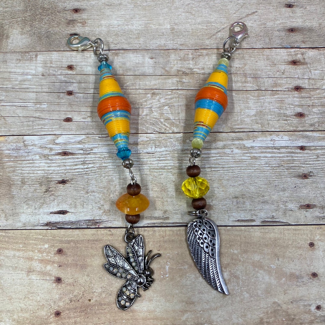 Paper Bead Dangles Set of 2 Chunky Paper Bead With Charm - Etsy