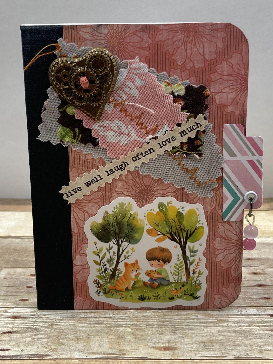 Mini Composition Notebook/scrapbook Paper Cover/fabric Cluster, Button ...
