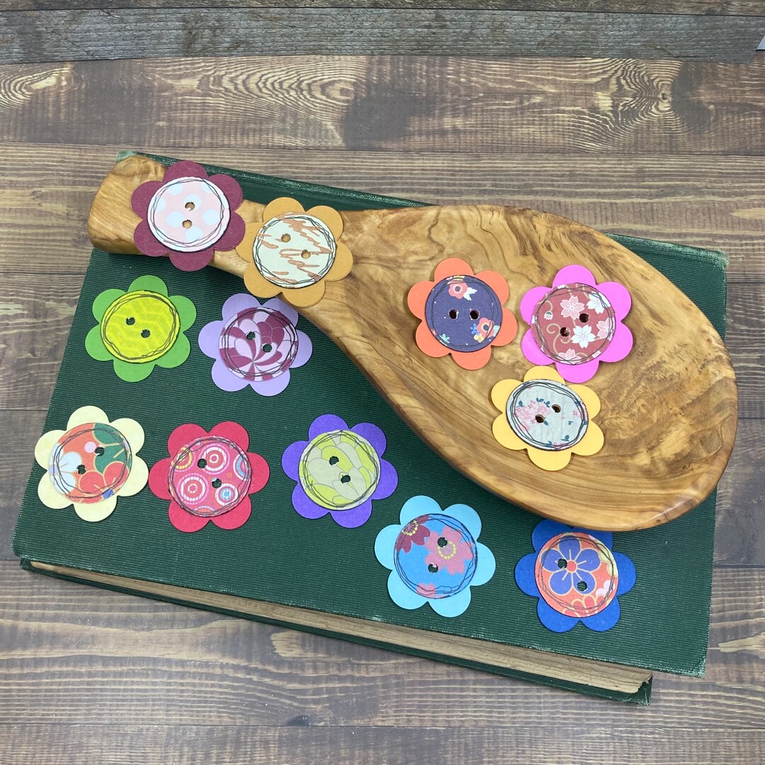 Paper Flower Buttons: Scrapbook Embellishments, Card Making (set of 12 ...