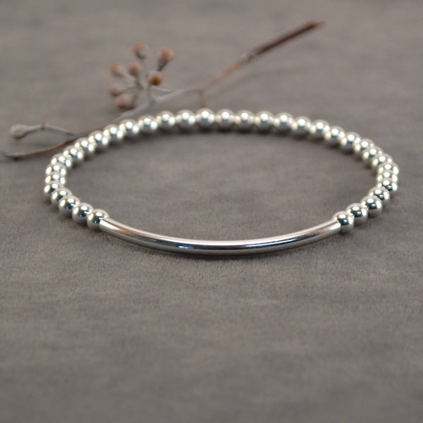 Silver Bead Bracelet - Etsy