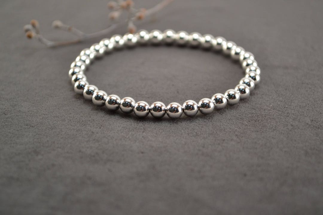 5mm Sterling Silver Bead Bracelet: Stackable Stretch Jewelry - Etsy