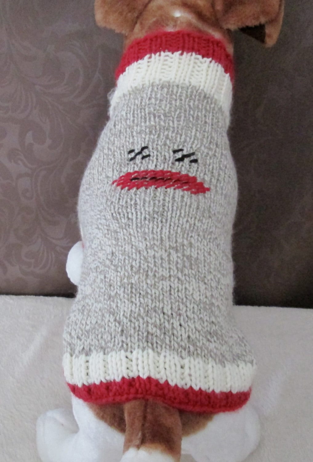 Custom Knit Dog Sock Monkey Sweater, Dog Sock Monkey Costume - SMALL ...