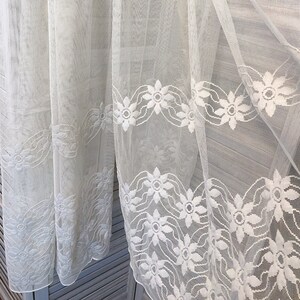 Pair Vintage White Net Sheer Flocked Daisy Curtain Panels - Etsy