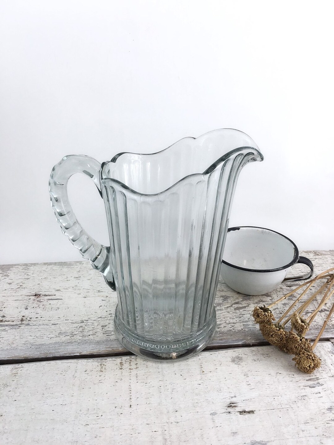 Heavy Pressed Cut Glass Vintage Milk Pitcher - Etsy
