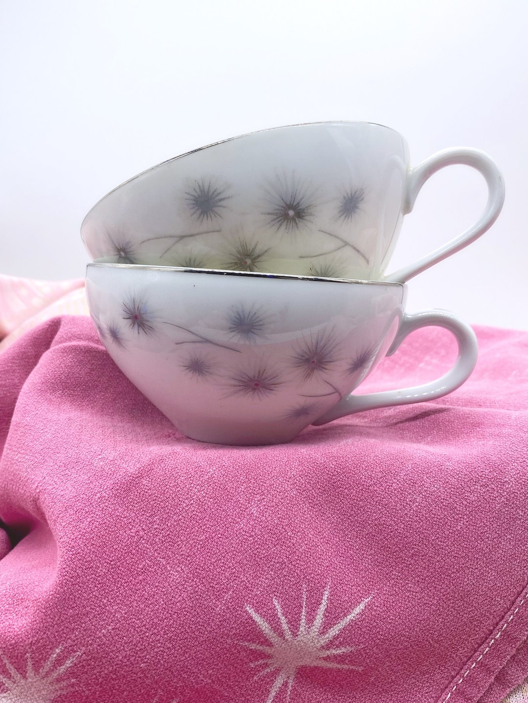 Pair of Vintage Creative Fine China Platinum Starburst Cups - Etsy
