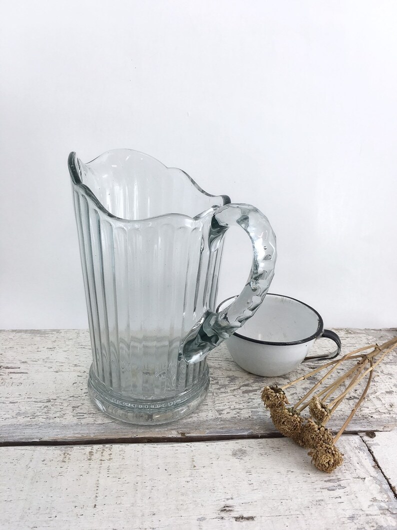 Heavy Pressed Cut Glass Vintage Milk Pitcher - Etsy